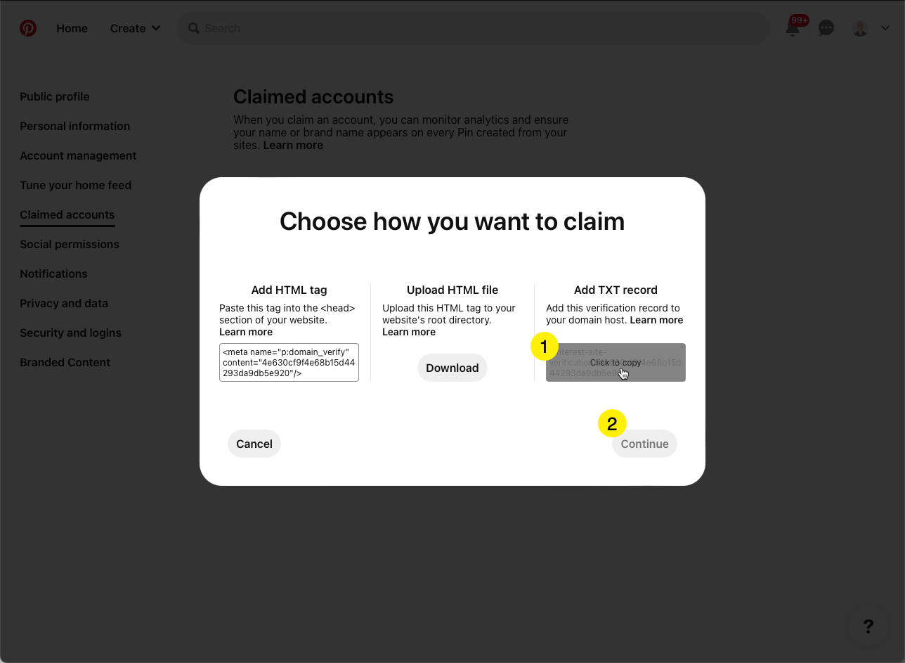 Claiming your website with Pinterest – Format Help Desk