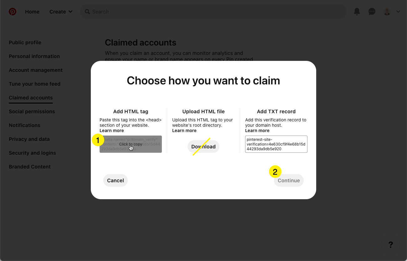 Claiming your website with Pinterest – Format Help Desk
