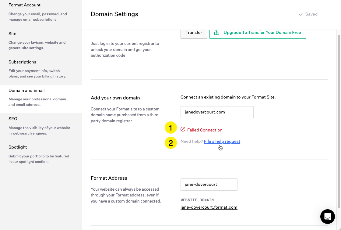 Connect your Domain.com custom domain name – Format Help Desk